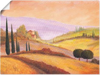Artland Wanddeko Poster & Kunstdrucke Wandposter Toskana Landschaft Italien Malerei Berge Felder Mediterran Orange Ocker T4NO