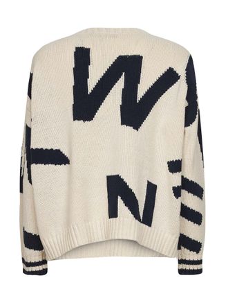 Max Mara Womens Ivory And Blue Intarsia Knit Sweater Cotton