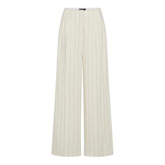 Marc Aurel Pantalon en Viscose et Lin &agrave; Fines Rayures - Femme - Pantalons - Beige - Taille: 44 FR