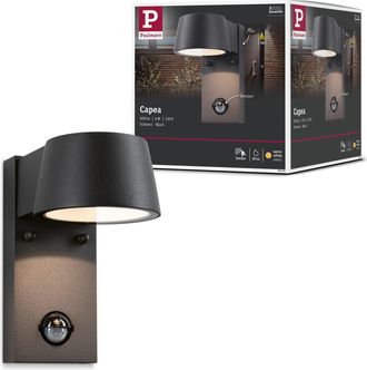 Paulmann 94453 LED Außenleuchte Außenwandleuchte Capea mit Bewegungsmelder IP44 incl. 1x6 Watt Außenbeleuchtung Schwarz Außenlampe Aluminium 3000 K