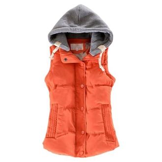 Generic Gilet sans manches matelass&eacute; chaud et ajust&eacute; pour femme, avec capuche amovible, couleur orange, taille 4XL