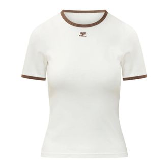 Courr&egrave;ges Signature Kontrast T-Shirt - - Tops - Damen - Wei&szlig; - L