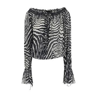 Blumarine Femme, Blouses et Chemises, Multicolore, Taille: 36 FR Blouse Col Bateau Imprim&eacute; Z&egrave;bre