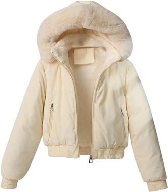 Generic Manteau matelassé doublé en polaire pour femme - Veste courte en velours côtelé, fausse capuche à manches longues et fermeture éclair avec poches, par