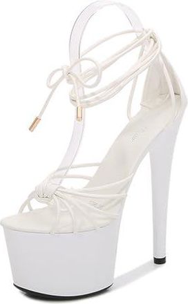 Generic Blanc,36 EU,Escarpins &agrave; Talons Aiguilles et Plateformes &agrave; lani&egrave;res pour Femmes, Sandales &agrave; Talons de 17 cm/6,7 Pouces, Chaussures de soir&eacute;e de Mariage