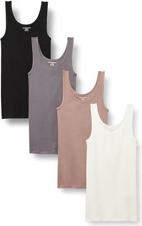 Amazon Essentials Débardeur en Coupe cintrée Femme, Lot de 4, Blanc/Gris/Noir/Perle Grisé, XXL