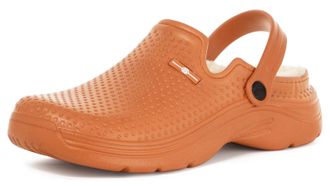 Eagsouni Clogs Hausschuhe Gef&uuml;ttert Herren Damen Winter Gartenschuhe Wasserdicht Gartenclogs Warme Pantoletten rutschfeste, Orange, 45 EU
