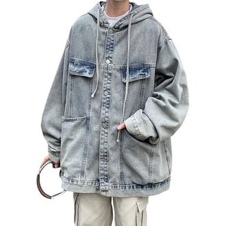 Generic Mens Lightweight Jackets Classic Washed Deinm Hoodie Long Sleeve Trucker Jacket Outwear Blue XX Large