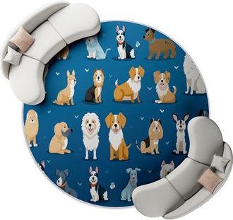 Generic Bleu Tapis de Salon Rond 180 cm, Dessin Anim&eacute; Animaux Chiots Tapis Chambre Antid&eacute;rapant Lavable, Ne Perd Pas Ses Poils Moelleux Moquette pour Chambre 