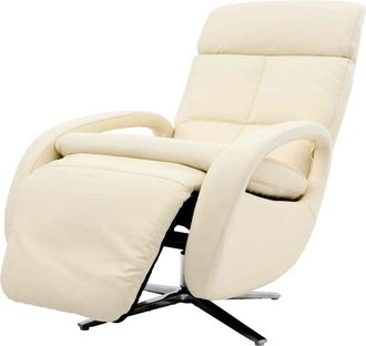 Hhg Neuwertig] Relaxsessel HHG 399, Design Fernsehsessel TV-Sessel Liegesessel, Liegefunktion drehbar, Voll-Leder creme-wei&szlig;