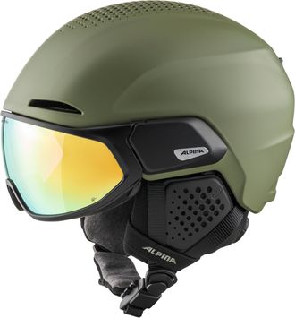 Alpina Alto Q-LITE - sicherer, stoßabsorbierender & individuell anpassbarer Skihelm für Erwachsene, mit kontrastverstärkendem Visier - Olive matt - M (55-59 