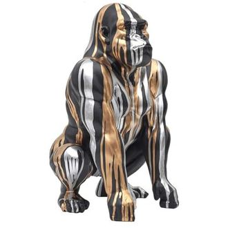 The Home Deco Factory HD0213 Statue Gorille Noir avec Coulures Dor&eacute;es et Argent&eacute;es - Design Contemporain en R&eacute;sine - Point Focal &Eacute;l&eacute;gant pour Int&eacute;rieur - Hauteur 45 cm - Co