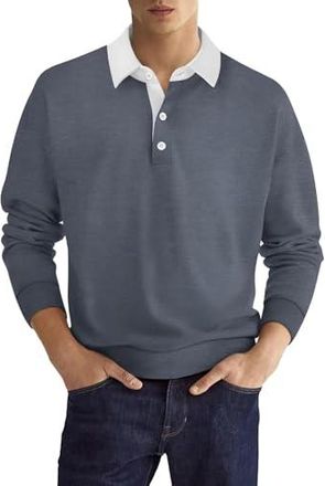 Generic Polo pour homme avec fermeture &eacute;clair quart de longueur, l&eacute;ger, respirant, manches longues, haut confortable pour le printemps et lautomne, gris, XXL