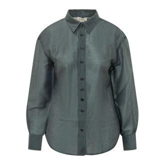 Calvin Klein Femme, Blouses et Chemises, Bleu, Taille: 38 FR Voile Classic Button-Down Shirt