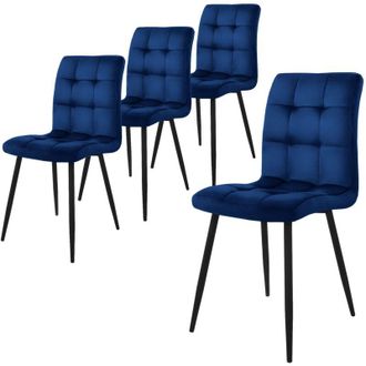 ML Design Esszimmerst&uuml;hle 4er Set, Dunkelblau, K&uuml;chenstuhl mit Samtbezug, Wohnzimmerstuhl mit R&uuml;ckenlehne, Polsterstuhl mit Metallbeinen, Ergonomischer Stuhl