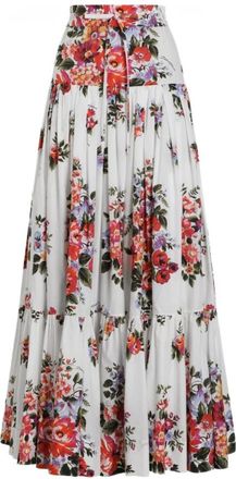 Dolce & Gabbana Femme, Jupes, Multicolore, Taille: 36 FR Flower Bouquet-Print Poplin Long Skirt
