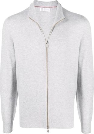 Brunello Cucinelli Hochgeschlossener Rei&szlig;verschluss-Strickjacke - - Knitwear - Herren - Grau - 2XL