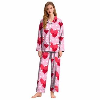 Generic Ensemble de pyjama 2 pi&egrave;ces en satin de soie pour femmes - Haut &agrave; manches longues &agrave; revers boutonn&eacute; avec pantalon long - V&ecirc;tement de d&eacute;tente d&eacute;contrac