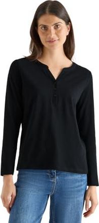 Cecil 3227282 T-Shirt à Manches Longues et col Fendu, Noir, XXL Femmes