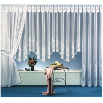 Heimtexland Store Gardine Jacquard Weiß Transparent Blumen Bordüre Gebogt Vorhang Kräuselband HxB 175x600 für Fensterbreite 190-240 cm Typ113