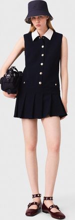 Maje Kurzes Tweedkleid, Abnehmbar Kragen - Marineblau - Maje