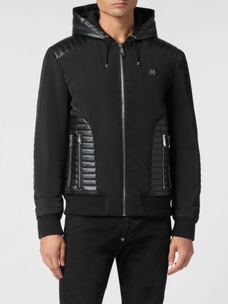 Philipp Plein Bomberjacke aus Leder und Polyester mit Kapuze und Hexagon-Logo