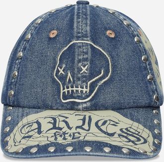 Aries Studded Mega Graphic Denim Cap Blue