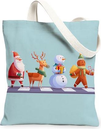 Generic Sacs fourre-tout en toile amusants de No&euml;l, sacs &agrave; provisions r&eacute;utilisables, l&eacute;gers et lavables, bleu, 13x15 Inch