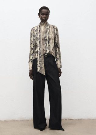 Mango Chemisier &agrave; foulard imprim&eacute; animal marron - Femme - XS - MANGO