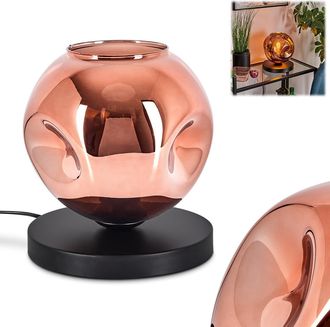 HOFSTEIN Tischleuchte Apedo, Tischlampe aus Metall/Glas in Schwarz/Kupferfarben, Leuchte im modernen Retro/Vintage-Design mit Schirm aus Glas (&Oslash; 20 cm) u. An/-