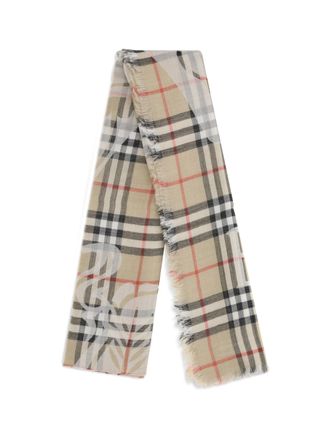 Burberry Mens Wide Wool And Silk Check Scarf With Ekd Sand Wool; Scarfs