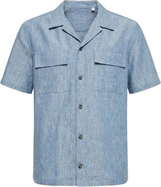 PESERICO Homme, Chemises, Bleu, Taille: 2XL Camp Linen Shirt