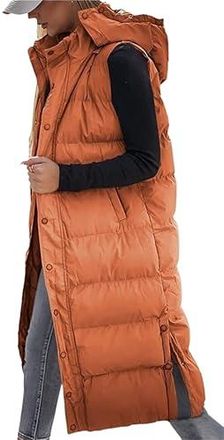 Generic Long gilet matelass&eacute; l&eacute;ger pour femme, manteau dhiver chaud &agrave; fermeture &eacute;clair, manteau dhiver, Orange, 3XL