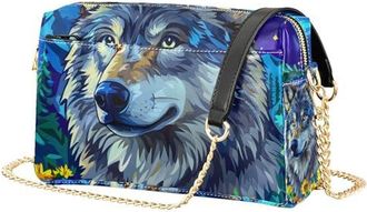 Mnsruu Sacs à bandoulière pour femme, sac à main en cuir motif loup bleu lune