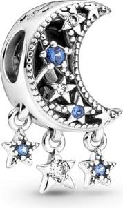 Pandora Pandora Moments Charm Lune et Étoiles en argent sterling avec cristal bleu et zircones cubiques transparentes