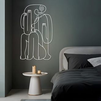 Generic Metall-Wandkunst, Metalldekor, modernes Linienkunst-Dekor f&uuml;r Paare, Moderne Wohndekoration (Wei&szlig;, 31x53|79x135 cm)