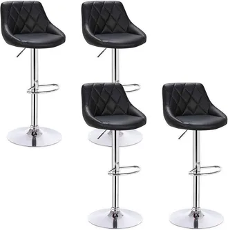 Woltu 4er Set Barhocker Bistrohocker Tresenhocker Barstuhl aus Kunstleder H&ouml;henverstellbar schwarz - Woltu
