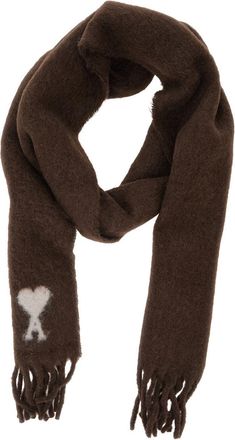 Ami Heart Motif Alpaca Wool Scarf - Brown