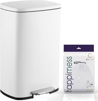 Happimess HPM1006C Connor Rectangular 13-Gallon with Soft-Close Lid and Free Mini Trash Can, Polypropylen, White, 50 Liters, 5 Liters