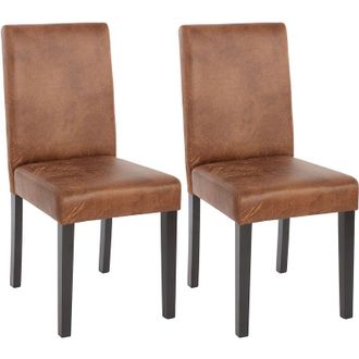 Hhg Lot de 2 chaises de s&eacute;jour Littau, simili-cuir, aspect daim marron, pieds fonc&eacute;s