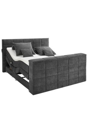 Boxxx Boxspringbett, Anthrazit, Textil, H2 + H3, 7-Zonen, Höhe ca. 18 cm, 180x200 cm, gepolstertes Kopfteil, Topper durchgehend, Wendematratze