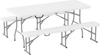 OUTSUNNY Ensemble table pliante et bancs de pique-nique 180 cm - Outsunny - poign&eacute;es de transport - charge 240 Kg - blanc