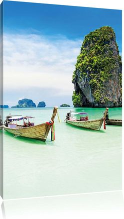 Pixxprint Longtailboote in Thailand, Größe: 100x70cm, Leinwandbild, fertig gespannt, Wandbild, Dekoration, Kunstdruck, kein Poster