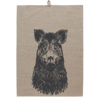 Frohstoff Keiler, Wildschwein - Geschirrtuch, K&uuml;chentuch, Trockentuch - Leinen - Natur/Anthrazit - 50 x 70cm