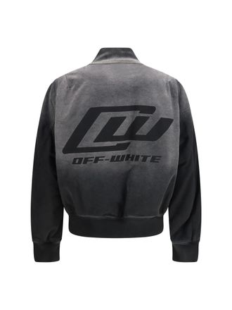 Off-white Mens Washed Denim Bomber Jacket Black Cotton