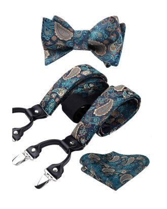 Hisdern Hosentr&auml;ger f&uuml;r Herren Paisley Y Form mit 6 starken Clips L&auml;ngenverstellbar Herren Hosentr&auml;ger und Fliege mit Einsteckuch