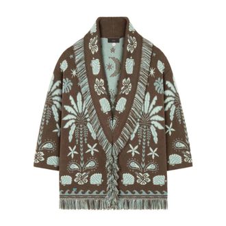 Alanui Femme, Pulls, Multicolore, Taille: 38 FR Cardigan Tricot Jacquard &agrave; Motifs avec Franges