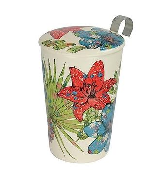 Eigenart Teaeve Tasse &agrave; th&eacute; en porcelaine avec infuseur et couvercle Motif fleur rustique dans un coffret cadeau