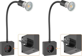 LEDs Com 2 St&uuml;ck Steckdosenlampe LESCH Leselampe, chrom/schwarz inkl. GU10 LED (wei&szlig;, 8,2W, 1179lm, 33&deg;)