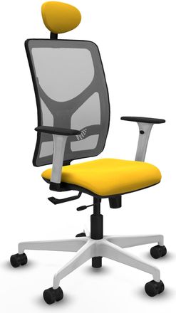 Piqueras y Crespo Stuhl mit Lendenverstellung, mit wei&szlig;en und schwarzen Armlehnen und festem Kopfteil, ausgestattet mit Syncro/Traslack und Schneideschaum, mit Rollen v